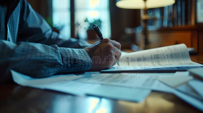 Focused Person Writing Notes in a Book on a Desk. Intense Study Session ...