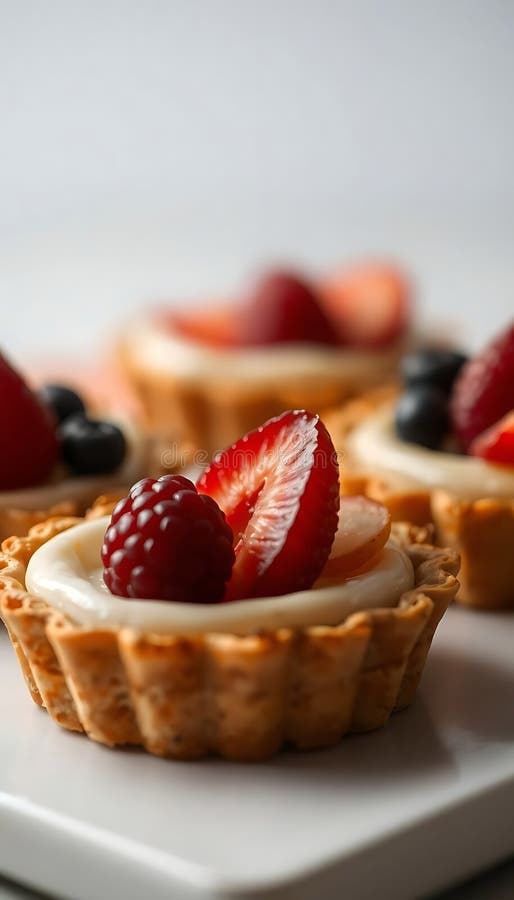White Plate Topped with Mini Tarts Covered in Fruit Stock Illustration ...