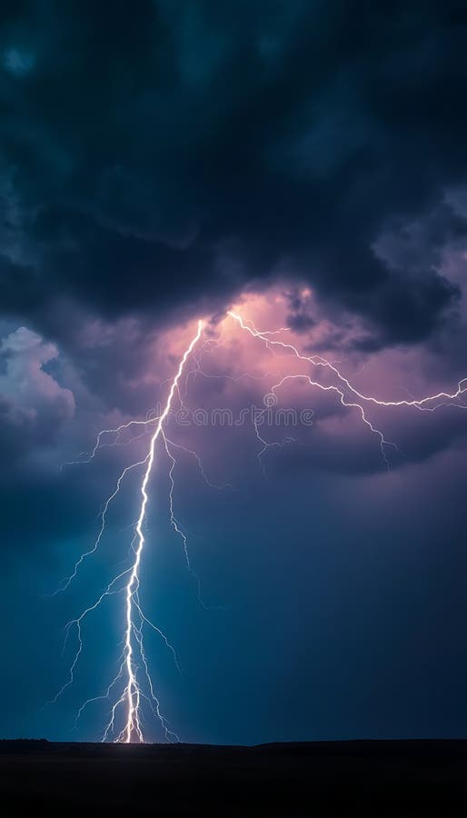 Lightning Bolt Striking through a Cloudy Sky Stock Illustration ...