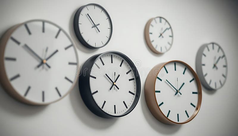 Group of Four Clocks Mounted To the Side of a Wall Stock Illustration ...