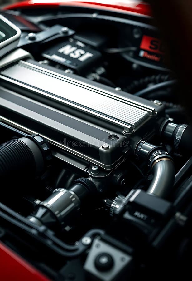 Close Up of a Car Engine with a Cell Phone Stock Illustration ...
