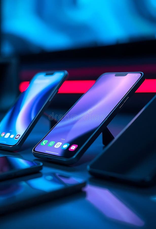 Three Cell Phones are Sitting on a Table Stock Illustration ...