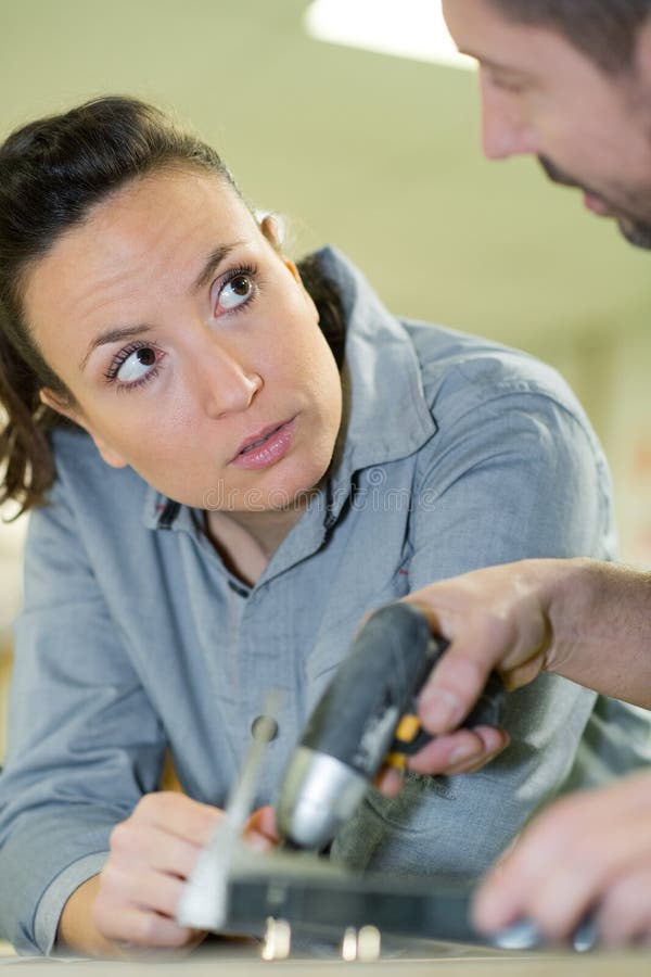Focused Picture Female Mechanical Part Assembler Stock Photo - Image of mechanic, construction ...