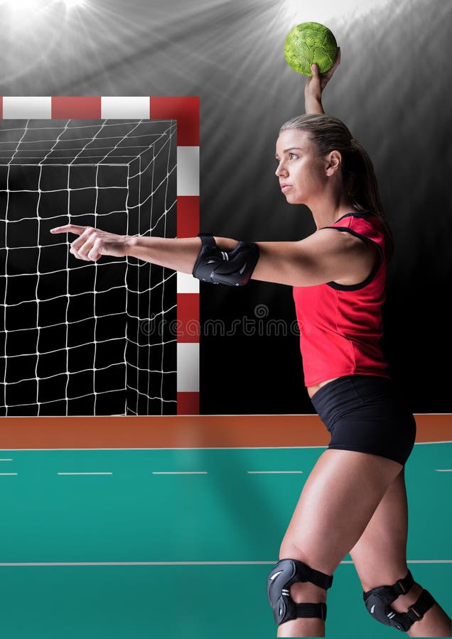 Focused Player Playing Handball in Stadium Stock Photo - Image of lens ...