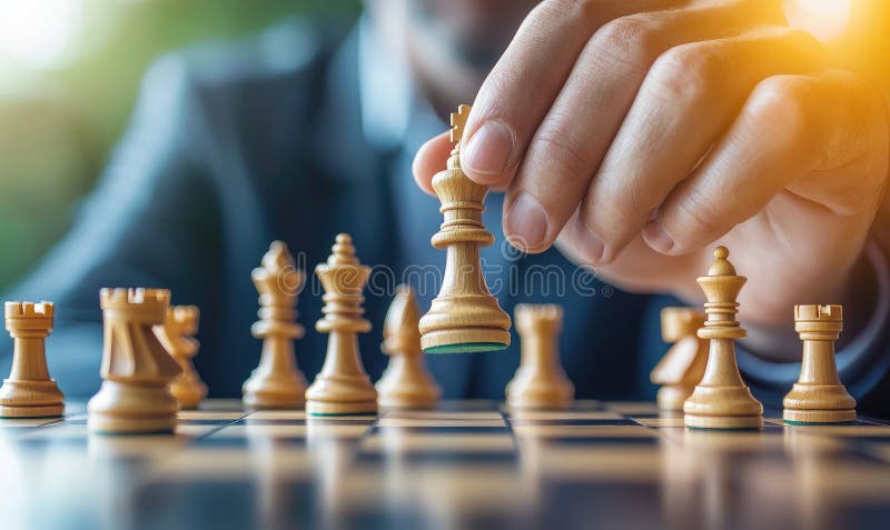 A Focused Player Strategically Moves a Chess Piece on a Board during an ...