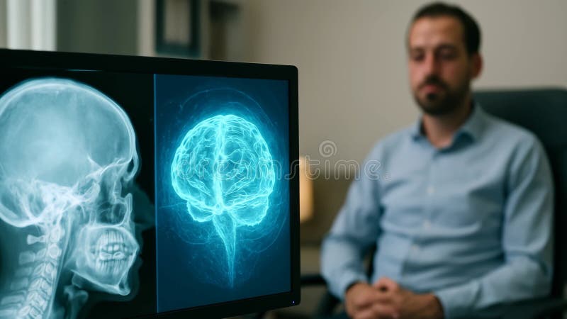 Focused Professional Analyzing Brain Imaging on Dual Screens in Modern ...