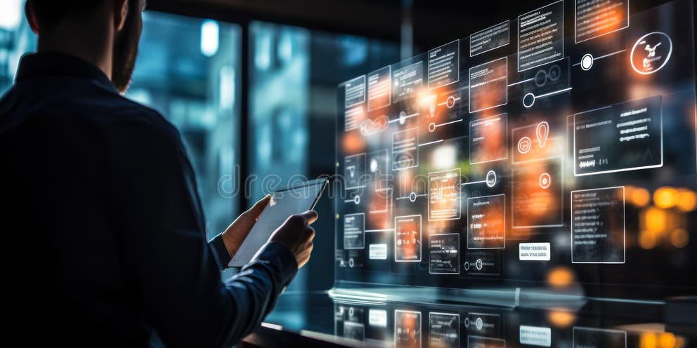 Focused Professional Completing Tasks on a High-tech Virtual Checklist ...