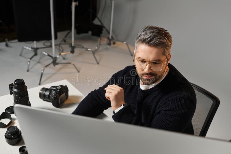 Focused Professional Editing Images in a Stock Image - Image of capture ...