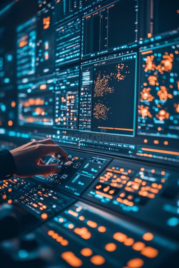 Focused Professional Editor Interacts with a Control Panel Filled with ...