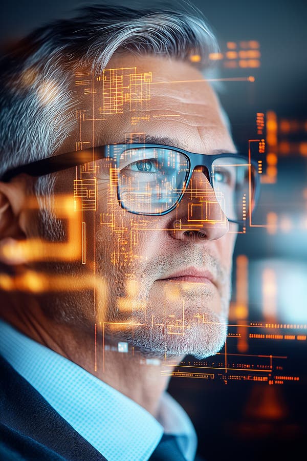 A Focused Professional Examines Virtual Data and Information Overlays ...