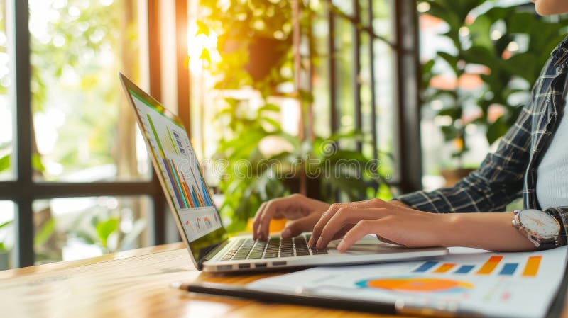 Focused Professional in Modern Office, Using Laptop Amidst Charts ...