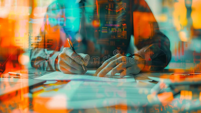 Focused Professional Working at Night, Illuminated by Screen Glow ...