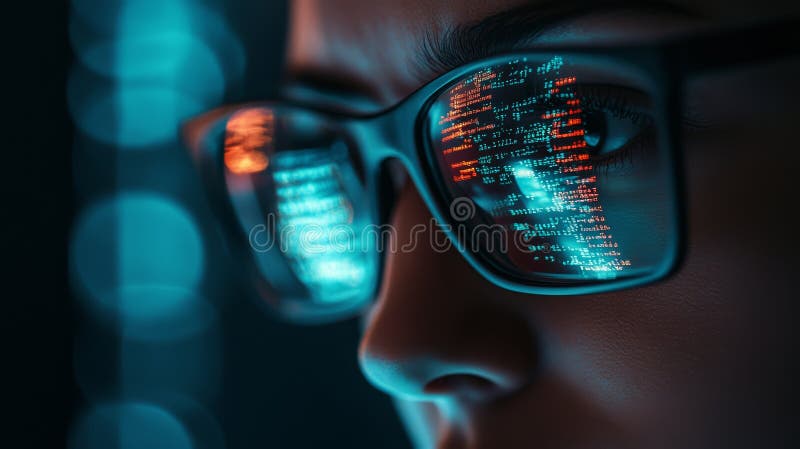 Focused Programmer With Coding Reflected In Glasses Looking At The