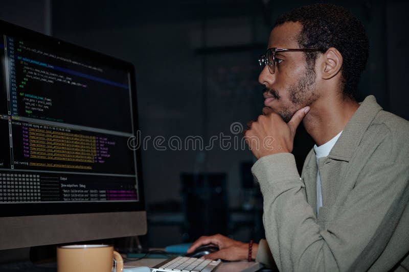 Focused Programmer Working on Code at Computer Stock Photo - Image of problem, person: 341844710
