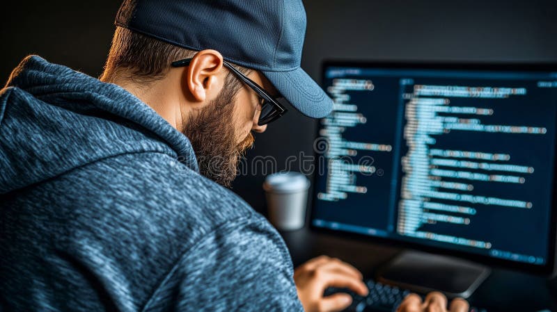 Focused Programmer Working on Code at Night Stock Illustration ... Focused Programmer Working on Code at Night Stock Illustration ...