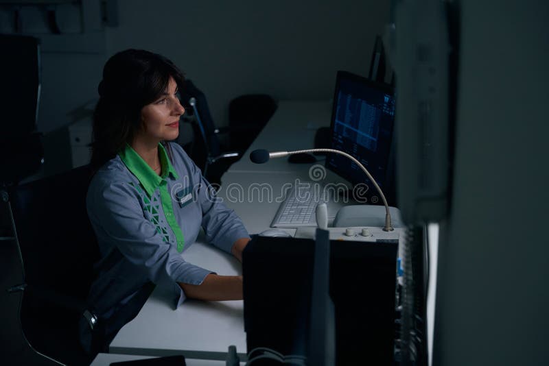 Focused Radiologic Technologist is Working in Control Room Stock Photo ...