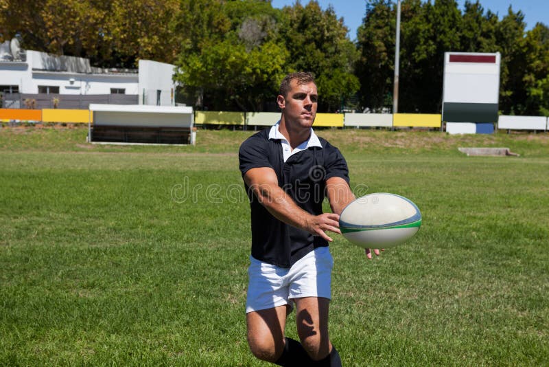 Focused Rugby Player Playing on Field Stock Image - Image of rugby ...