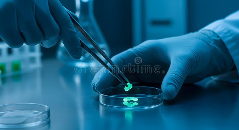 Lab Precision: Gloved Hands & Tweezers Handling Biological Sample in ...