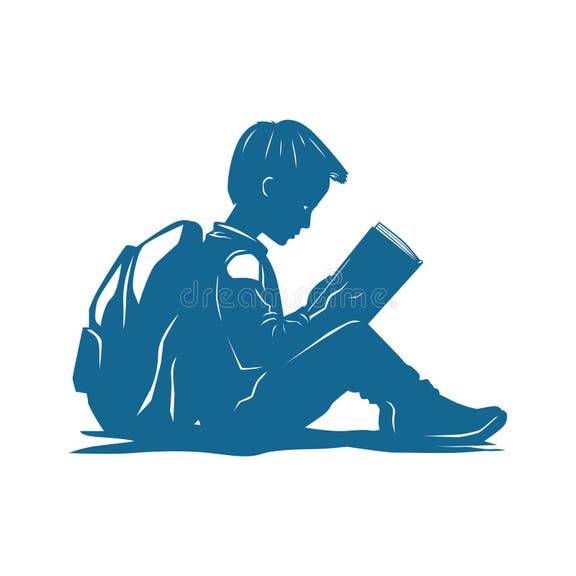 A Focused School Boy Deeply Engaged in Reading Stock Vector ...