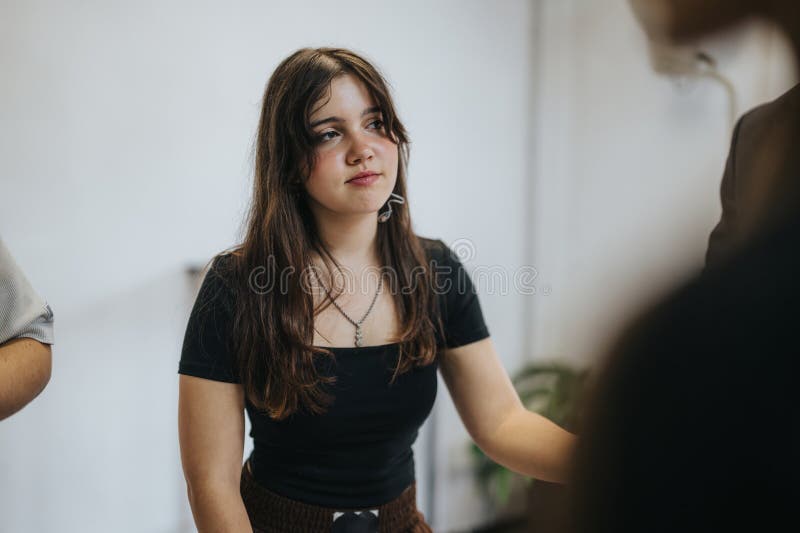 Engaged Student Discussing Group Tasks in a Classroom Setting Stock ...