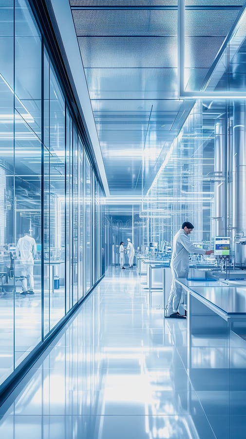 Focused Scientist Conducting Experiments Modern Laboratory Surrounded ...