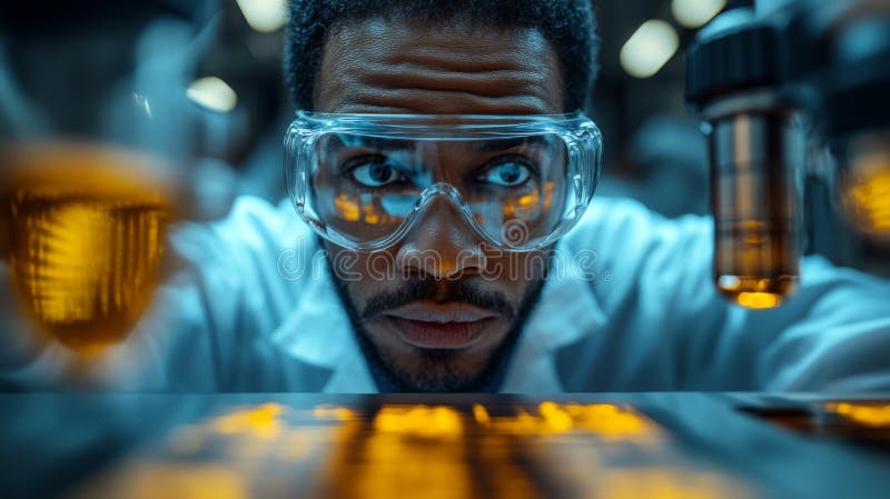 Scientist in Laboratory Using Microscope To Analyze Liquid Samples ...