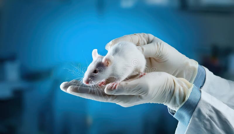Scientist Tending To White Laboratory Mouse a Moment of Precision and ...