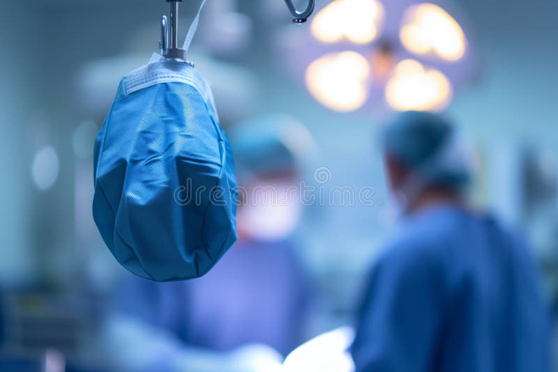 Focused Scrub Cap Hanging on a Hook, Blurred Action of the Surgery Room ...