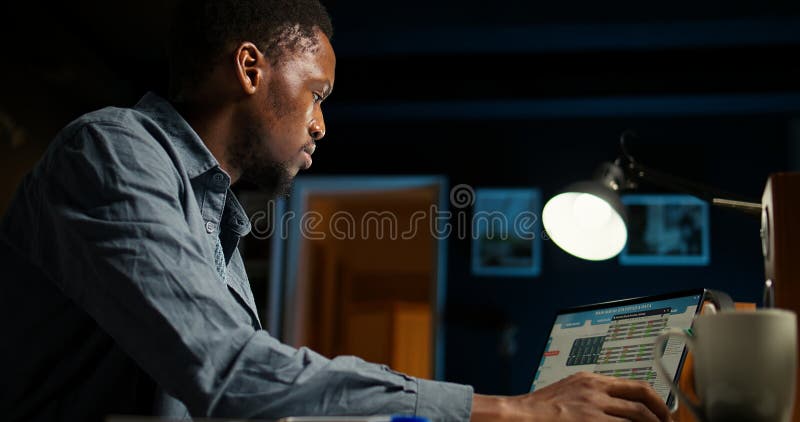 Focused Self Employed Adult Researching Data Driven Topics at Home ...