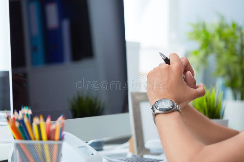 Focused Serious Businessman Thinking Reading Online News or Solving ...