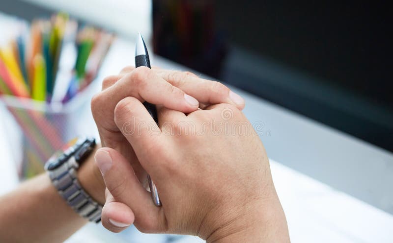 Focused Serious Businessman Thinking Reading Online News or Solving ...