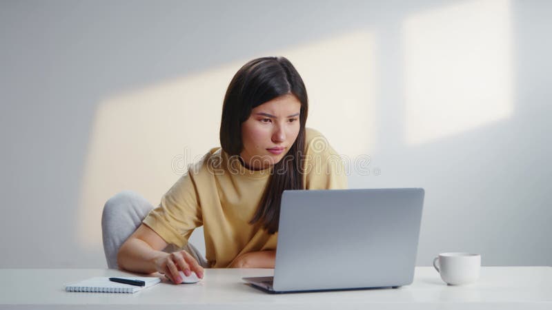Focused Serious Freelancer Woman Work Using Computer Laptop Sit at Home ...
