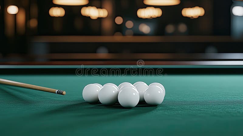 Focused Shot of a Billiard Table with a White Ball on Green Cloth and ...
