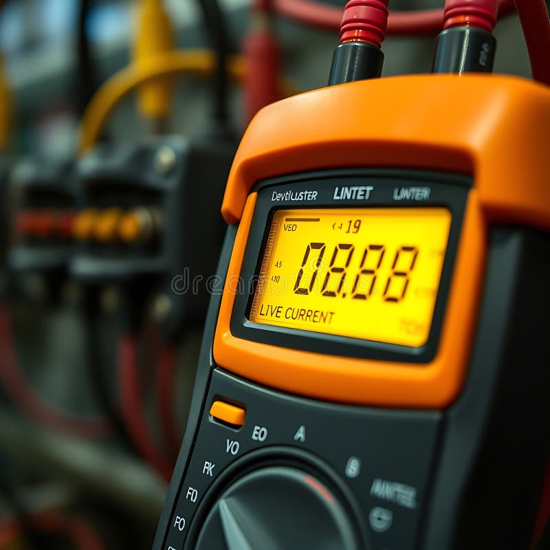 Focused Shot of a Circuit Testerâ€™s LCD Screen Showing a Live Current ...