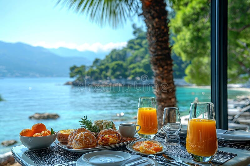 Focused Shot of Food and Drinks Served on a Restaurant Table Stock ...