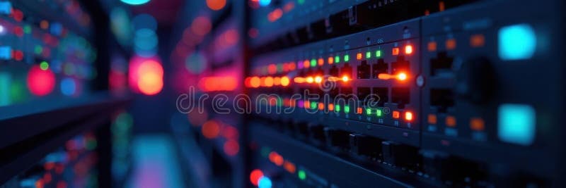 Focused Shot of Network Rack, Blinking Lights , Network, Data Stock ...