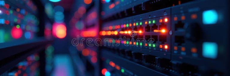 Focused Shot of Network Rack, Blinking Lights , Network, Data Stock ...