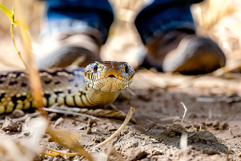 Focused Shot of a Snake Curled Around a Boot, Showcasing the Encounter ...