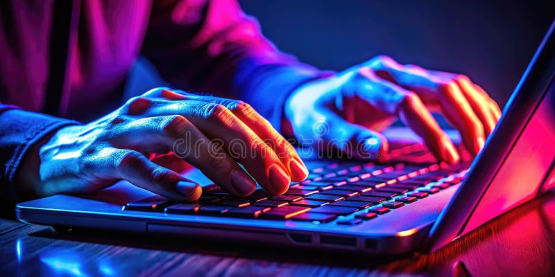 Focused Silhouette Typing on a Computer Keyboard a Dramatic AIGenerated ...