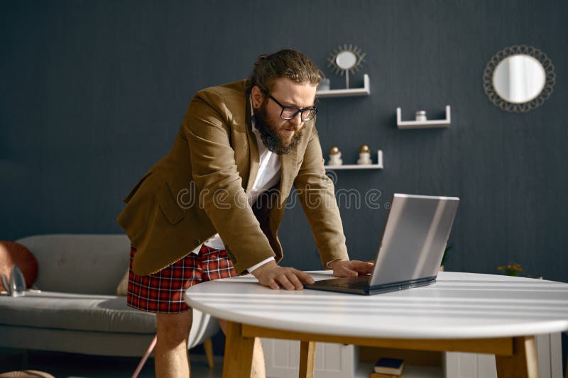 Focused Smart Nerd Expert Working Online Stock Image - Image of working ...