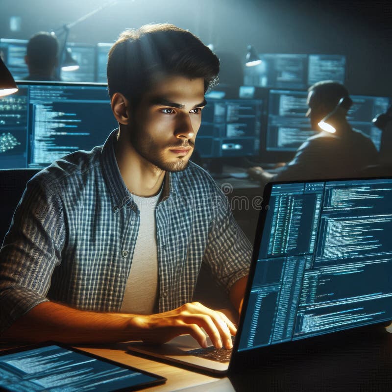 Focused Software Developer Coding in a High-tech Environment Stock Image - Image of workplace ...