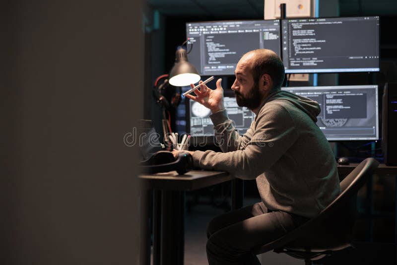 Focused Software Engineer Thinking about Source Code Stock Photo - Image of late, development ...