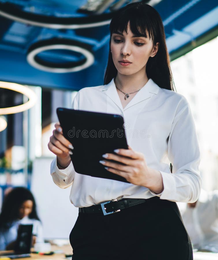 Focused Staff Using Tablet at Workplace Stock Image - Image of ...