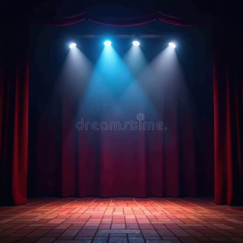 Focused Stage Lights Illuminate Empty Theater, Pre Show Setup ...