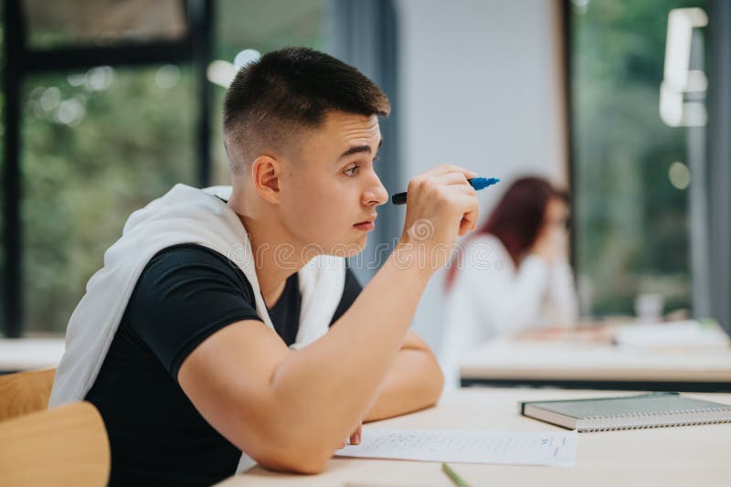 Focused Student Attentively Engaged in a Classroom Setting Stock Photo ...
