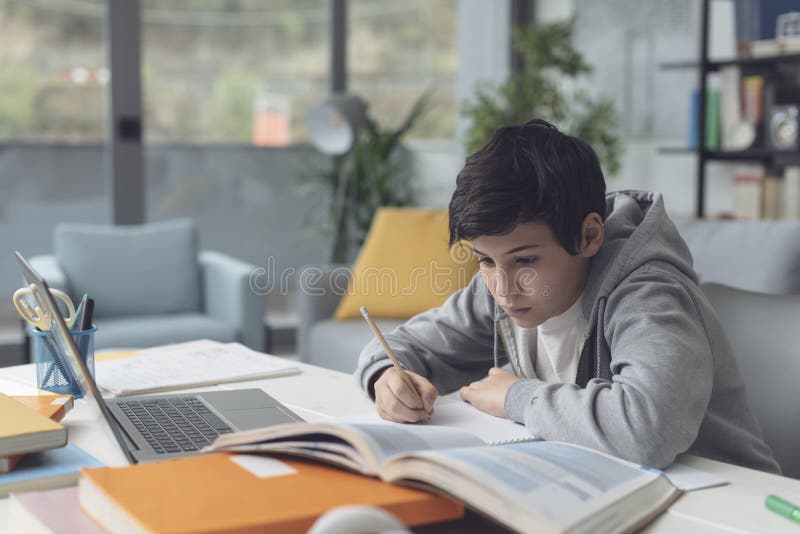 Focused Student Doing His Homework Stock Photo - Image of learning ...