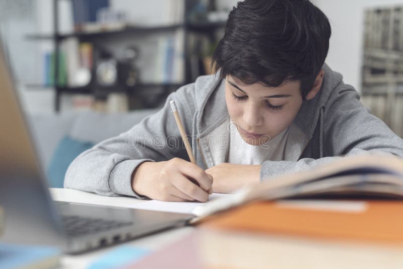 Focused Student Doing His Homework Stock Image - Image of lesson, home ...