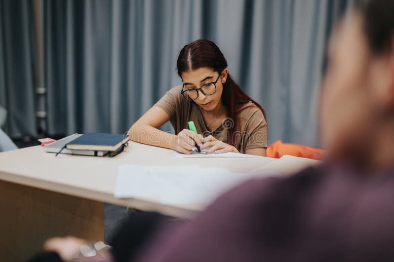 Focused Student Engaged in Classroom Activities with Notebooks and ...