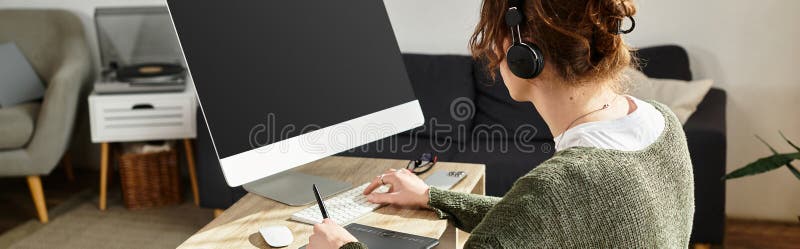 Young Student Immersed in Online Learning Stock Image - Image of ...