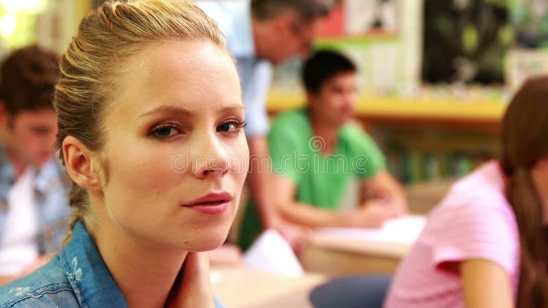 Focused Student Smiling To Camera in Classroom Stock Video - Video of ...